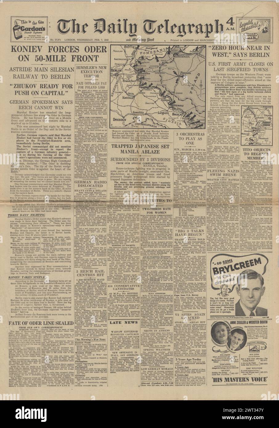 1945 The Daily Telegraph front page reporting Red Army advance on ...