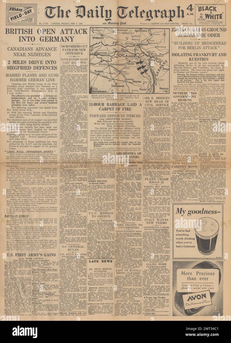 1945 The Daily Telegraph front page reporting Red Army advance in ...