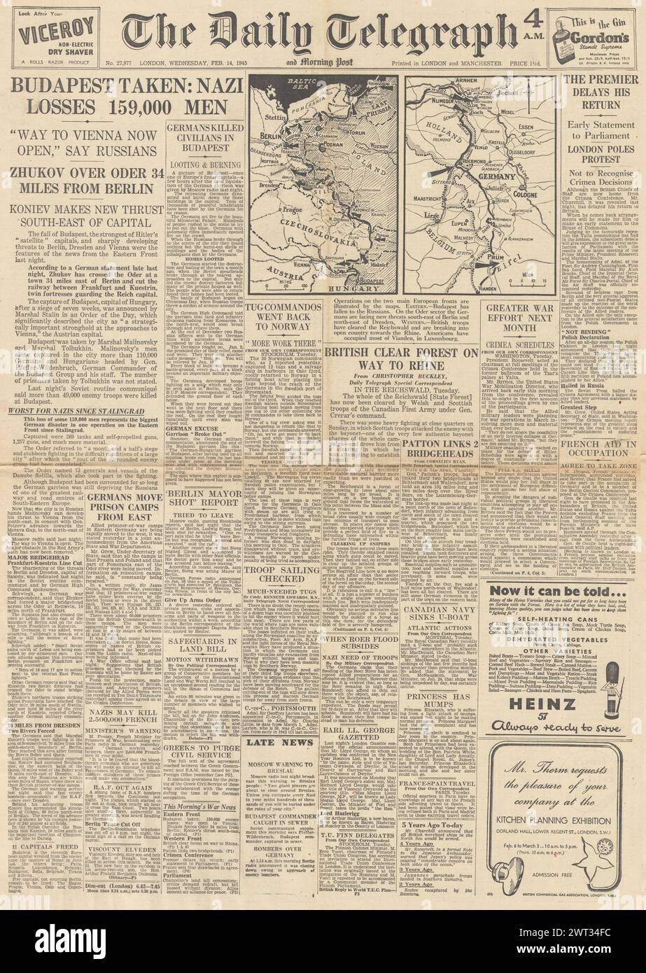 1945 The Daily Telegraph front page reporting Yalta Conference, Red ...