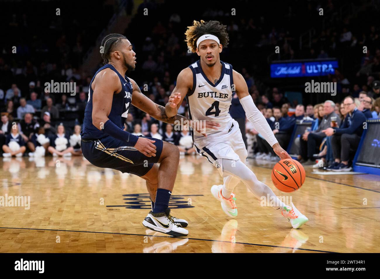 NEW YORK, NY - MARCH 13: Butler Bulldogs guard DJ Davis (4) drives ...