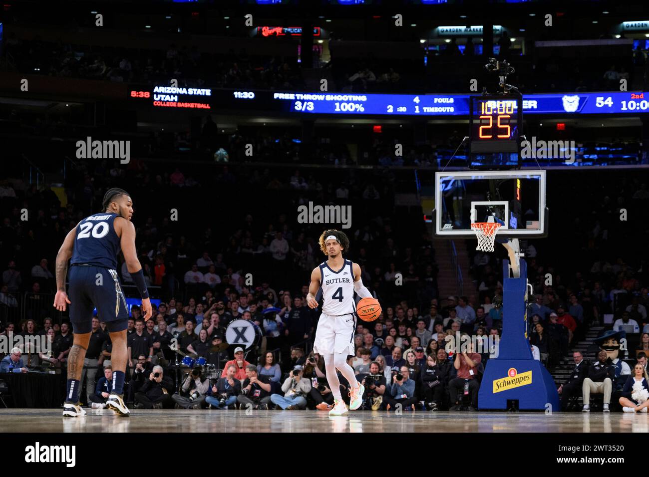 NEW YORK, NY - MARCH 13: Butler Bulldogs guard DJ Davis (4) brings the ...