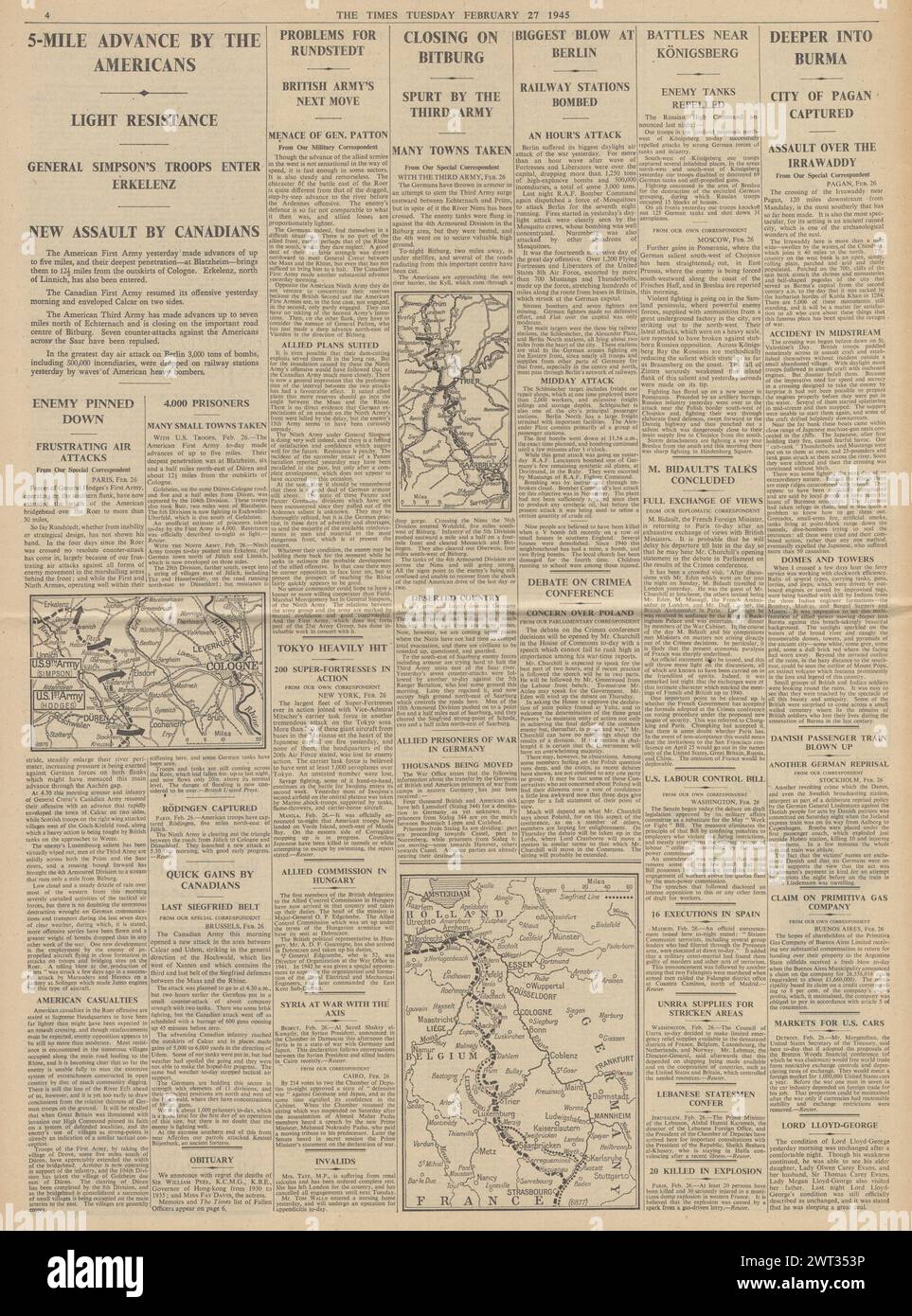 1945 The Times reporting Allies advance on Cologne, Allies capture ...