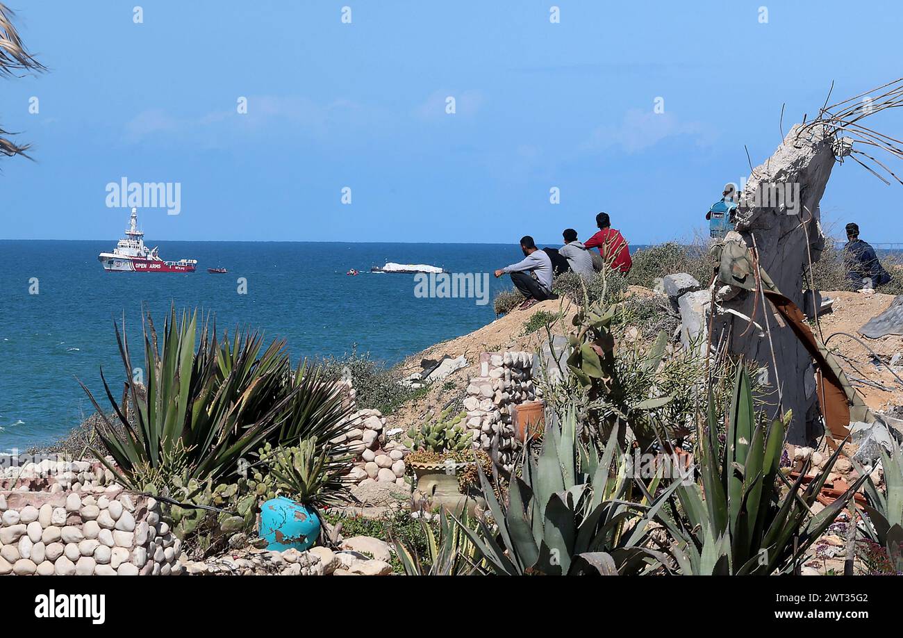 Gaza, Gaza. 15th Mar, 2024. Palestinian men watch The Open Arms ...