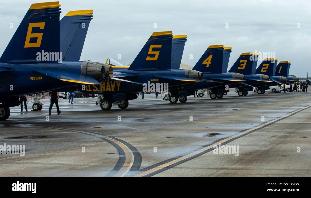U.S. Navy Blue Angels 1-6 sit on the runway at Marine Corps Air Station ...