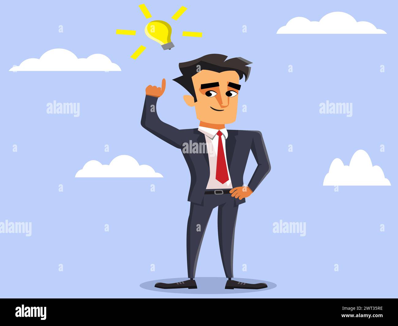 Business man thinking of an idea, or having a lightbulb moment ...