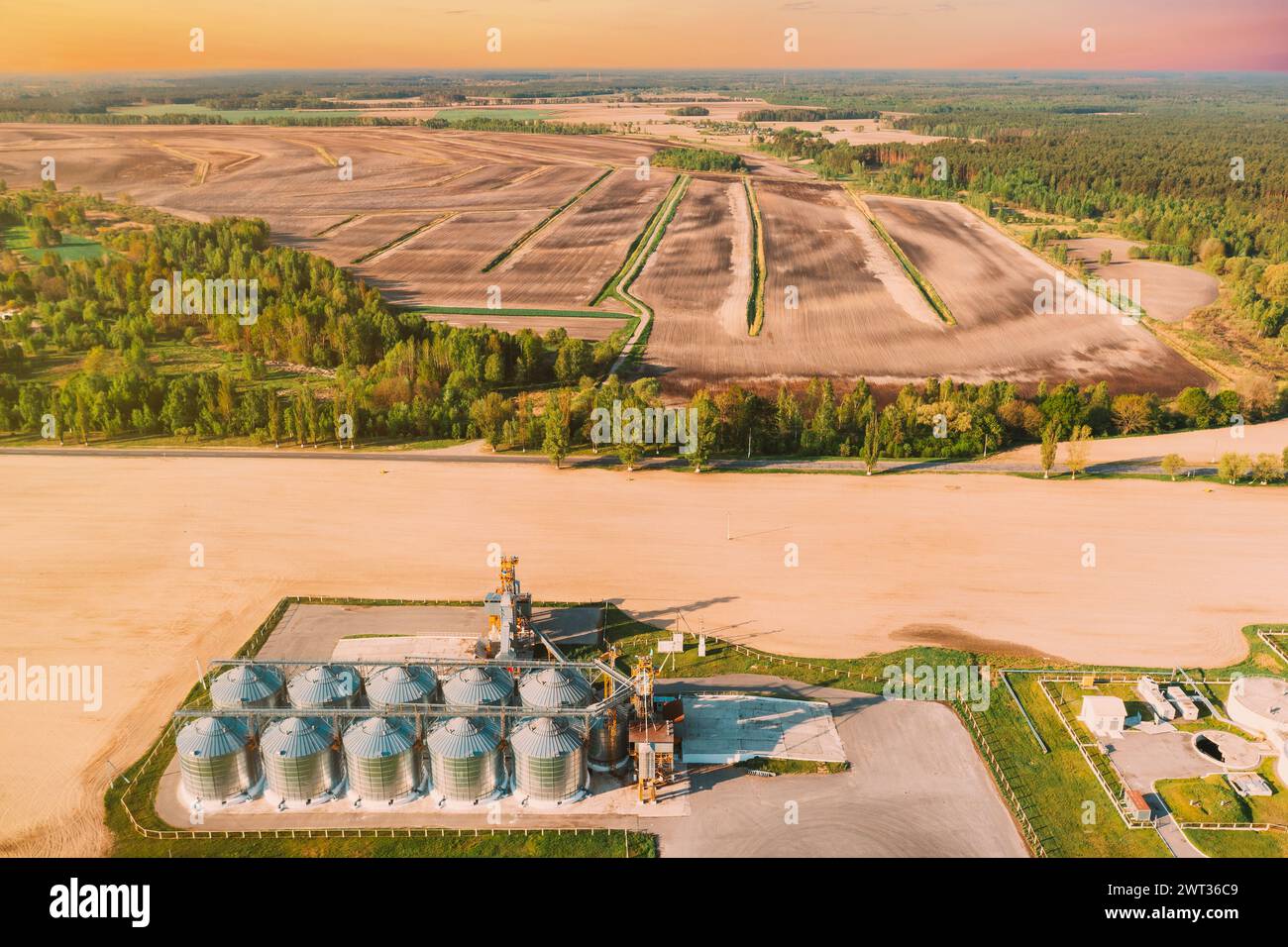 Modern Granary, Grain-drying Complex, Commercial Grain Or Seed Silos In ...