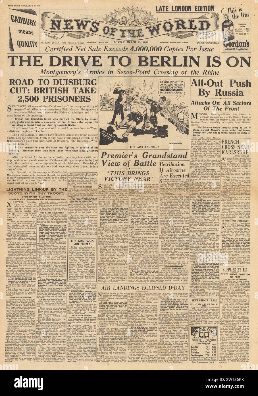 1945 News Of The World front page reporting Allies drive to Berlin and ...