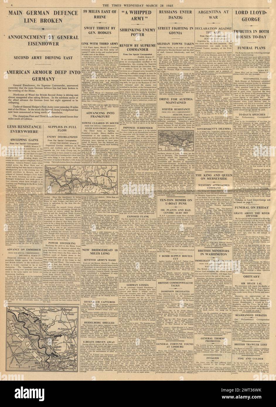 1945 The Times reporting British forces advance into Germany, Red Army ...