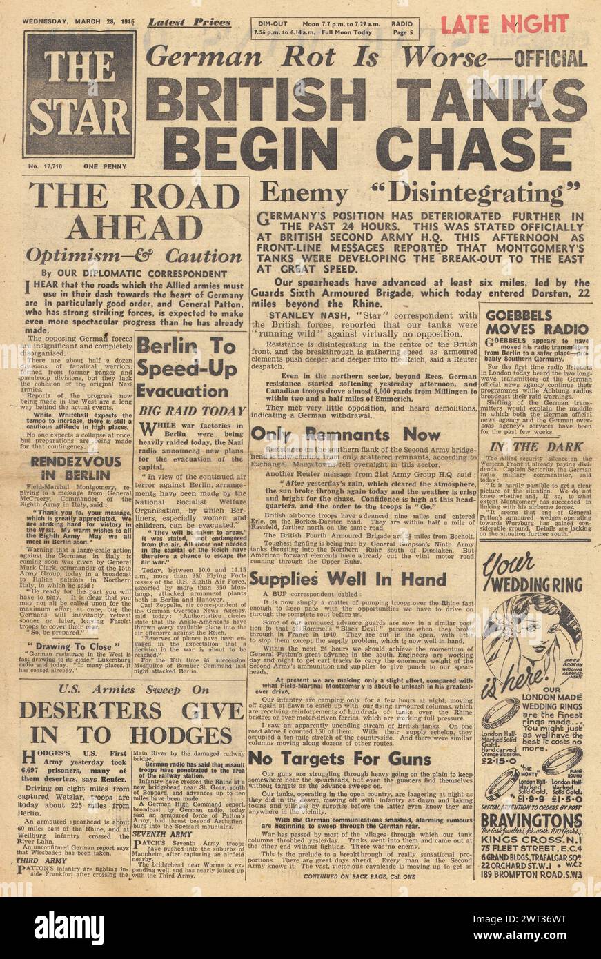 1945 The Star front page reporting British forces advance into Germany ...
