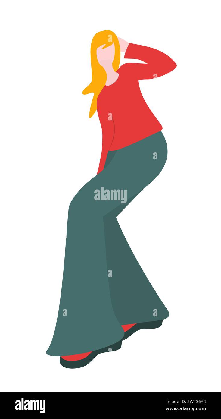 Young woman dancing 70s style Vector illustration Isolated on white ...