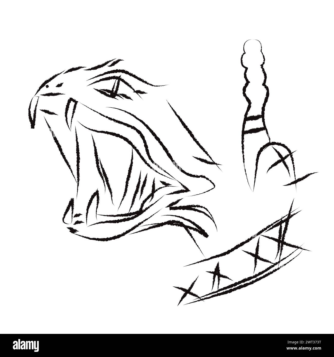 Rattlesnake Abstract doodle illustration Hand-drawn snake Brush stroke ...