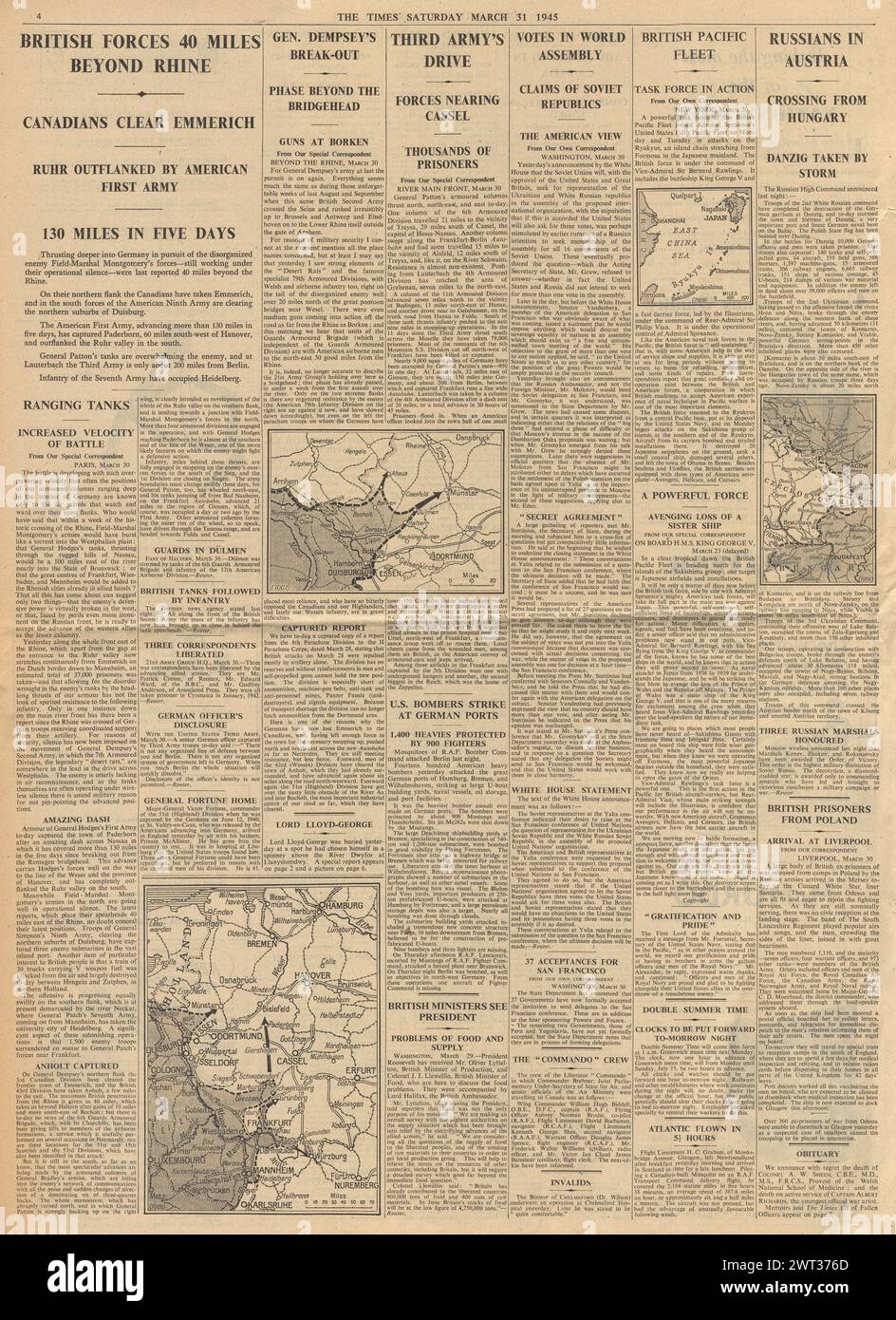 1945 The Times reporting Allies advance far beyond Rhine, Canadian ...