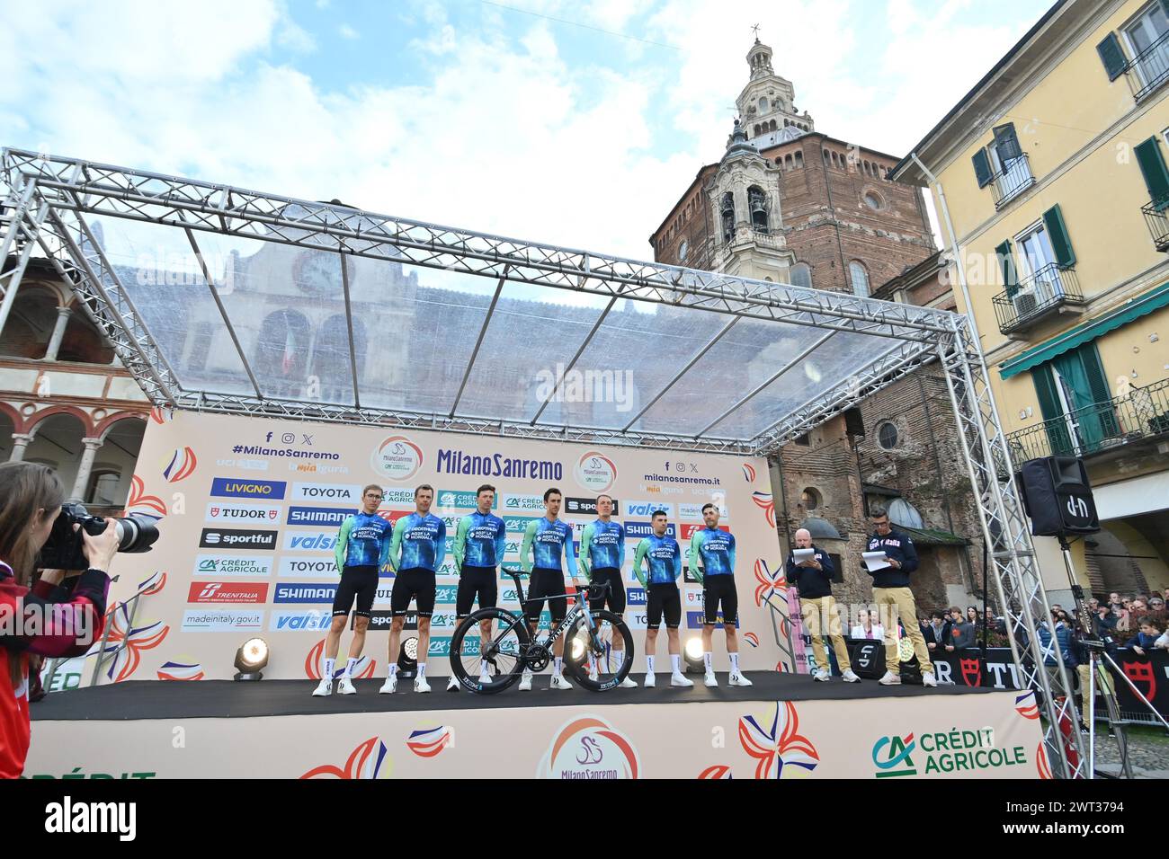 Pavia, Italia. 15th Mar, 2024. Team Decathlon Ag2r La Mondiale during ...