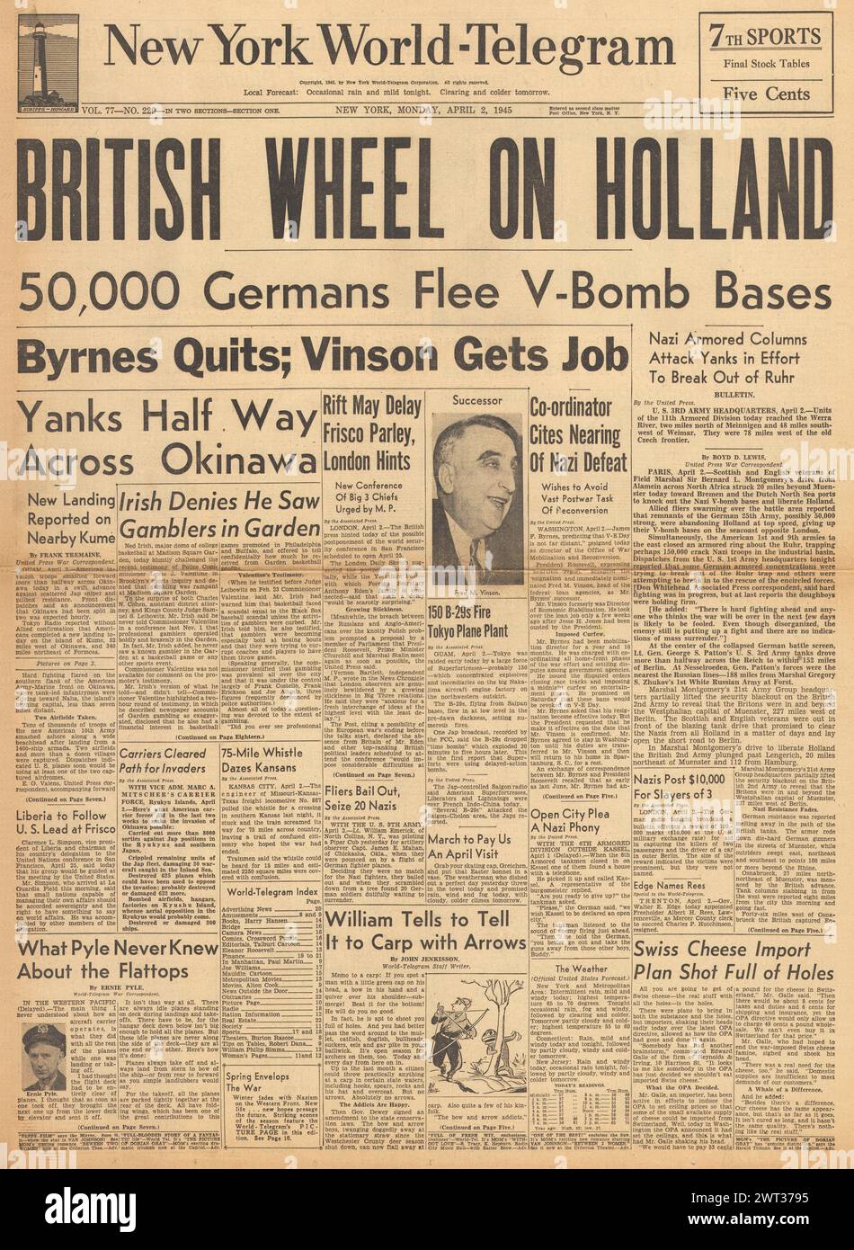 1945 New York World - Telegram front page reporting British forces ...