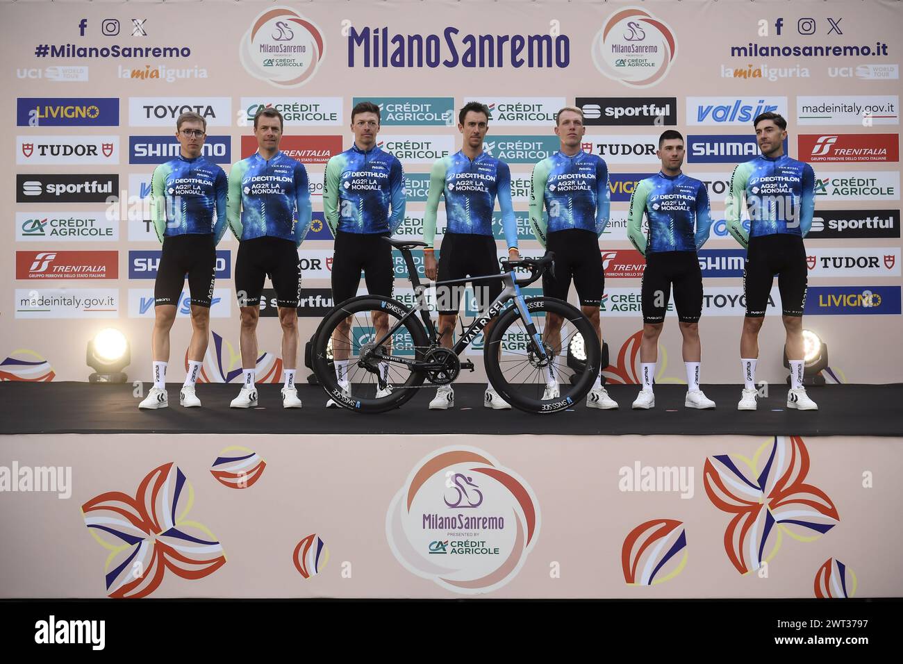 Pavia, Italia. 15th Mar, 2024. Team Decathlon Ag2r La Mondiale during ...