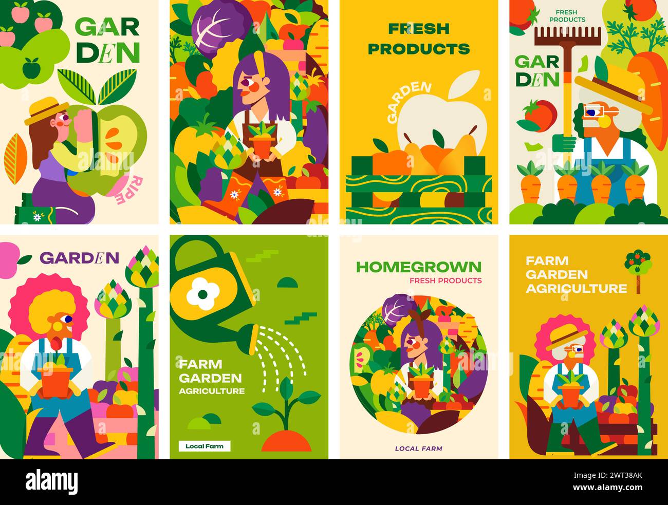 Collection of 8 Posters. Garden, farm and agriculture. Bright ...