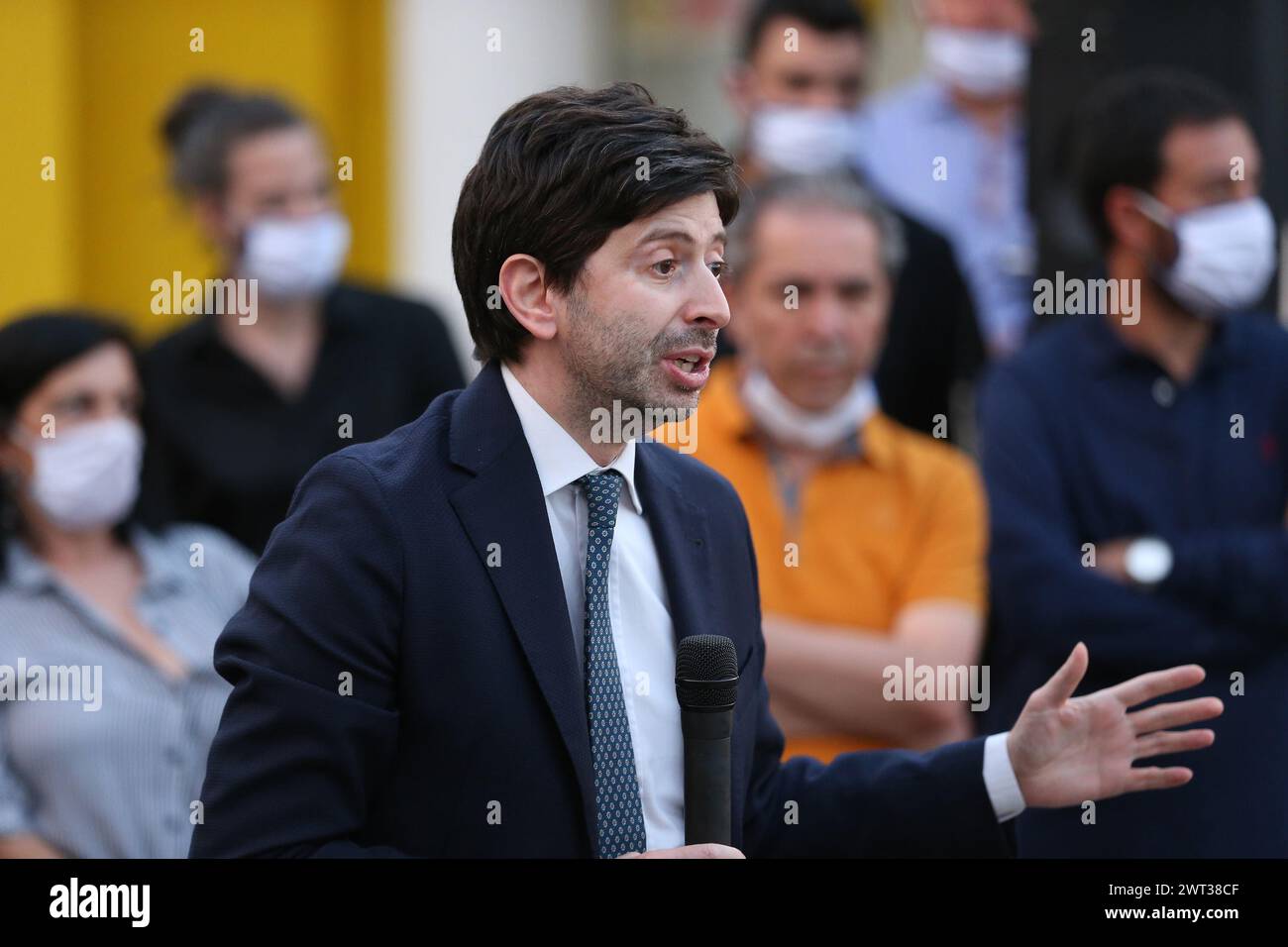 The Italian Minister of Health, Roberto Speranza, speaks at the Don ...