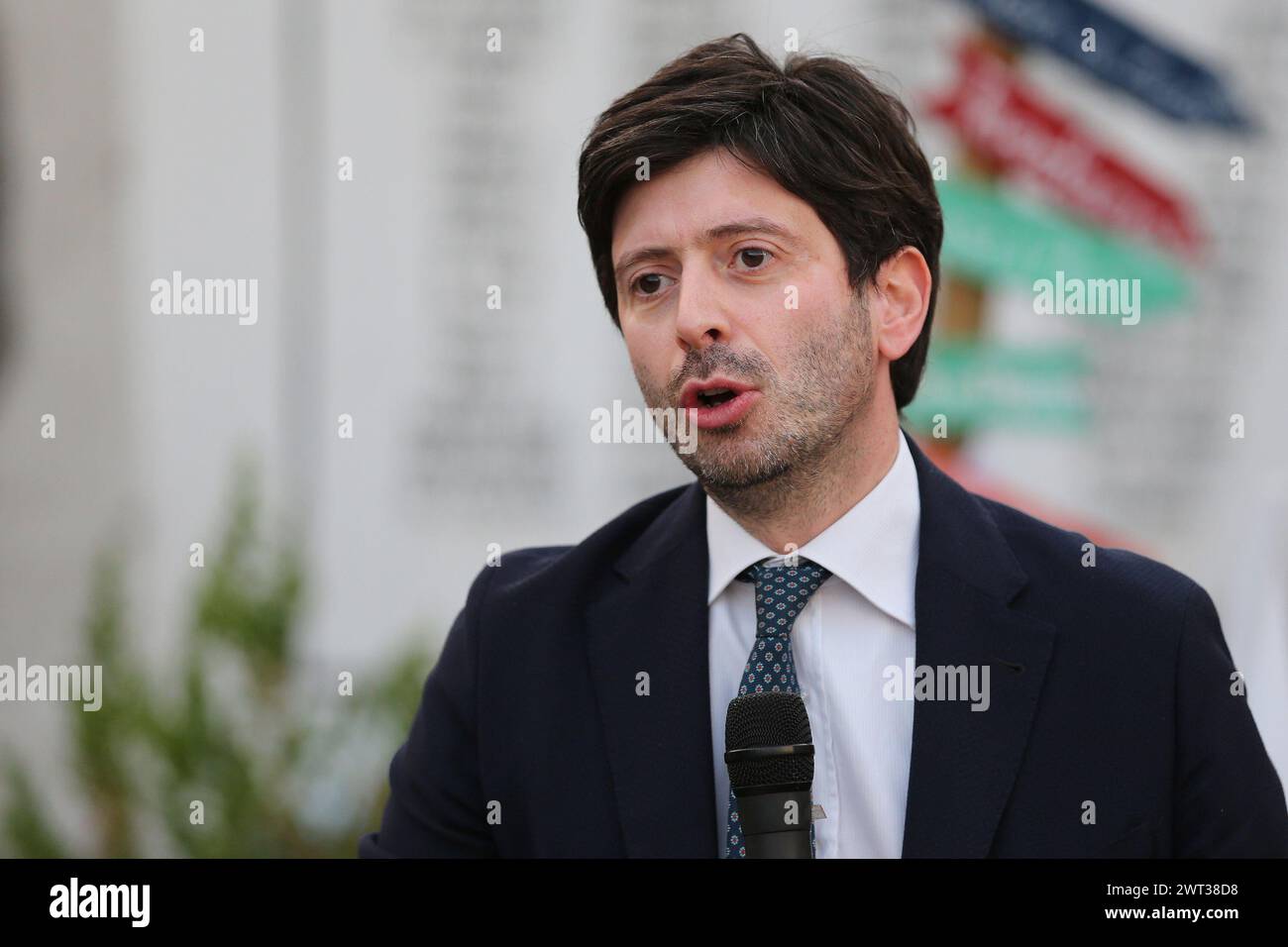 The Italian Minister of Health, Roberto Speranza, speaks at the Don ...