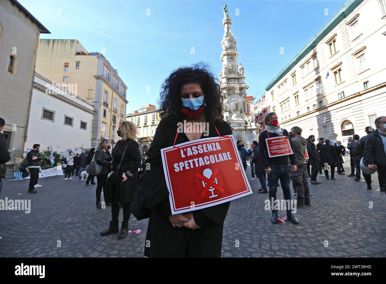 A show business worker with a placard, in Jesus square, during the ...