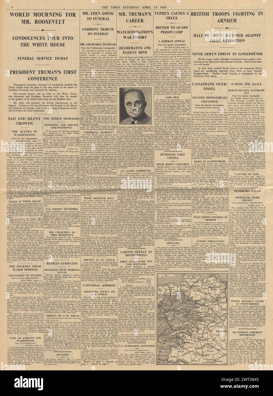1945 The Times reporting Inauguration of President Truman, Belsen ...