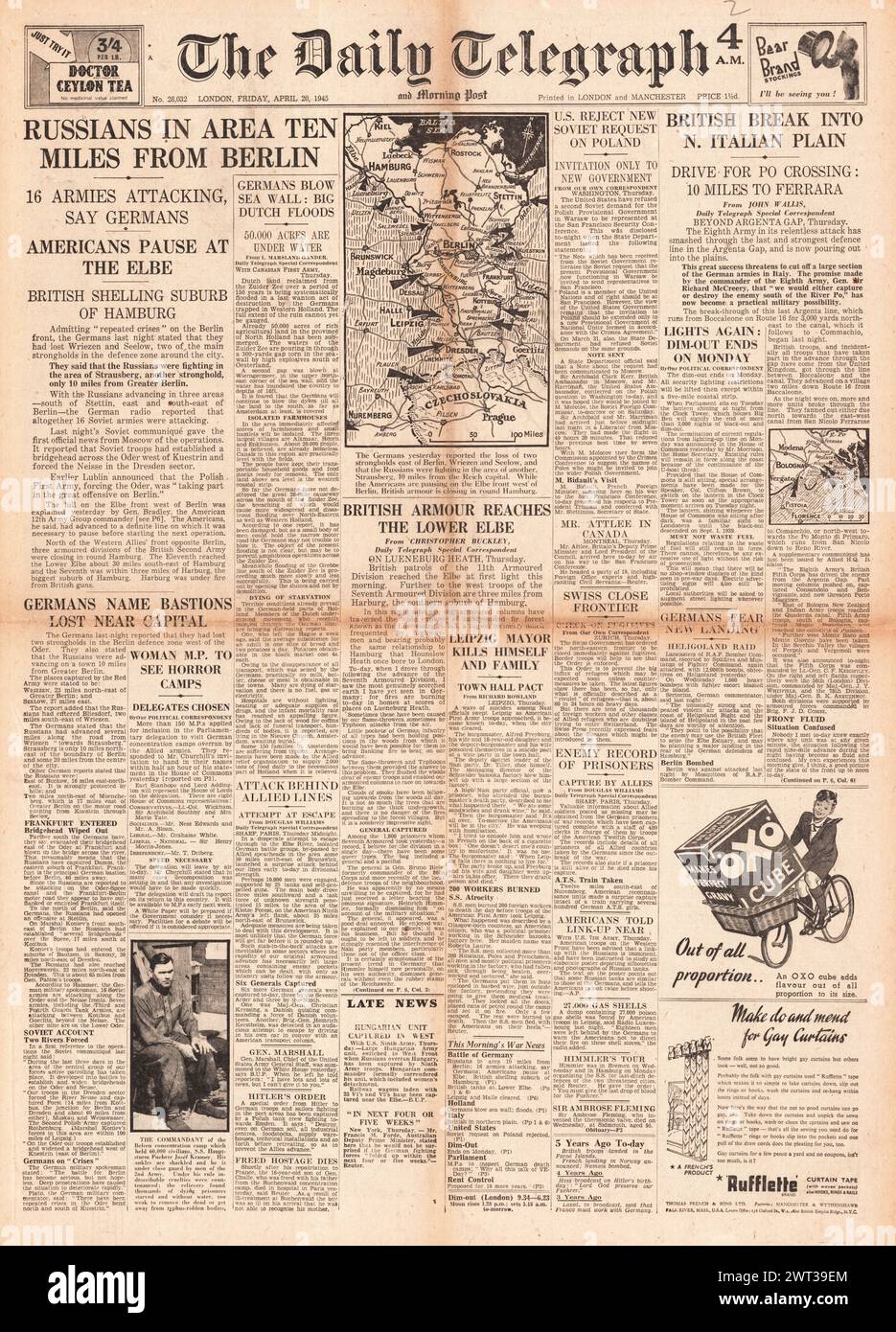 1945 The Daily Telegraph front page reporting Battle for Berlin ...