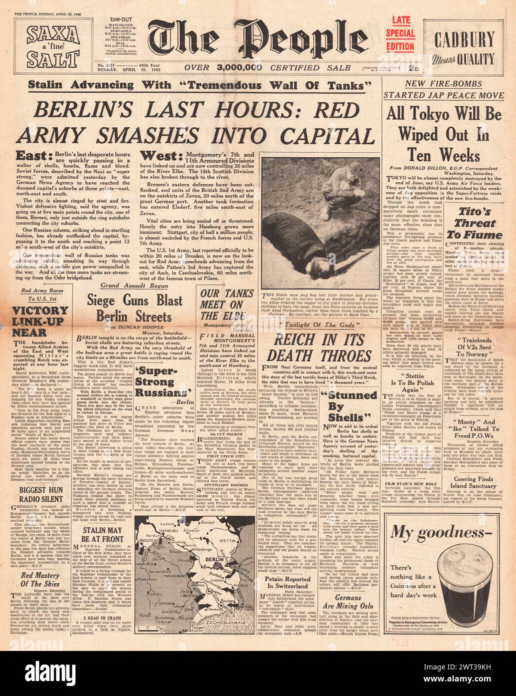 1945 The People front page reporting Battle for Berlin+Red Army enter ...
