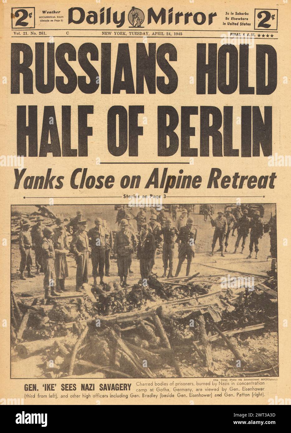 1945 Daily Mirror front page reporting Battle for Berlin and Eisenhower ...
