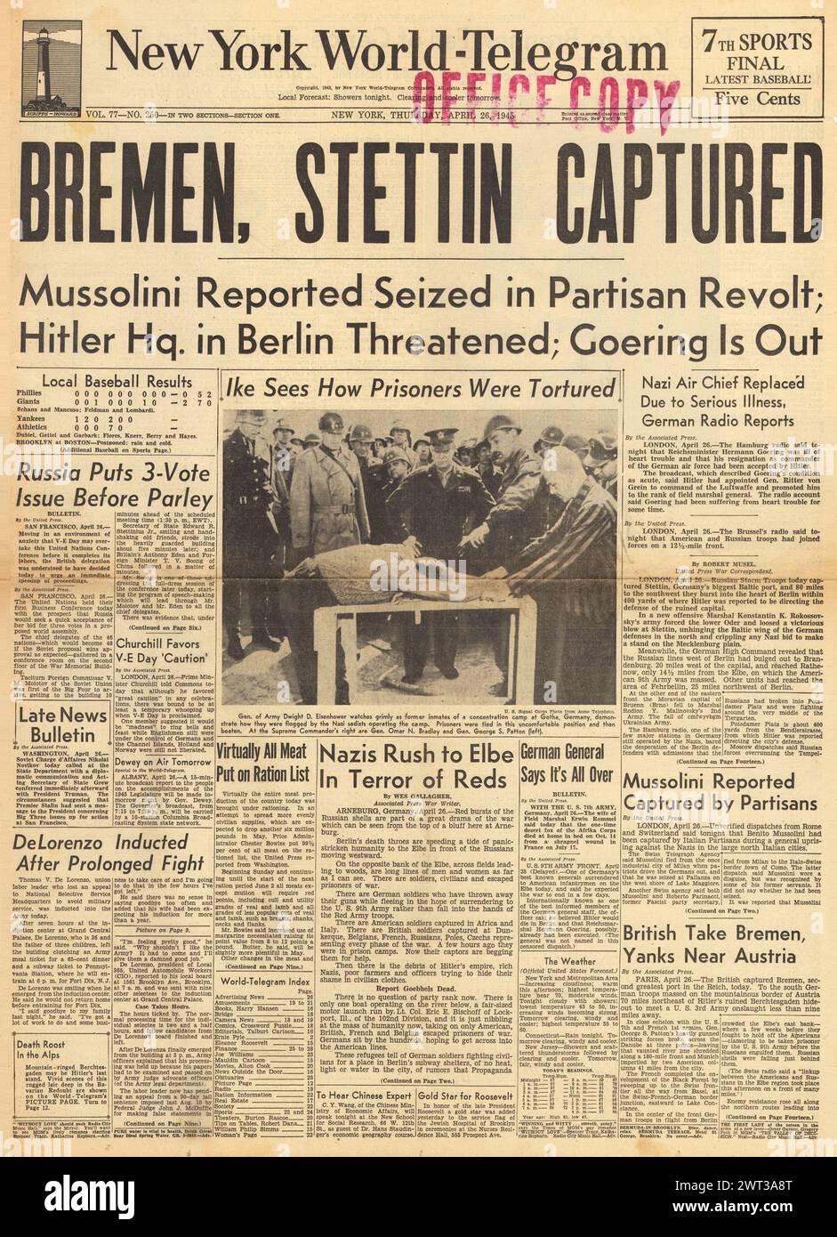 1945 New York World - Telegram front page reporting British capture ...