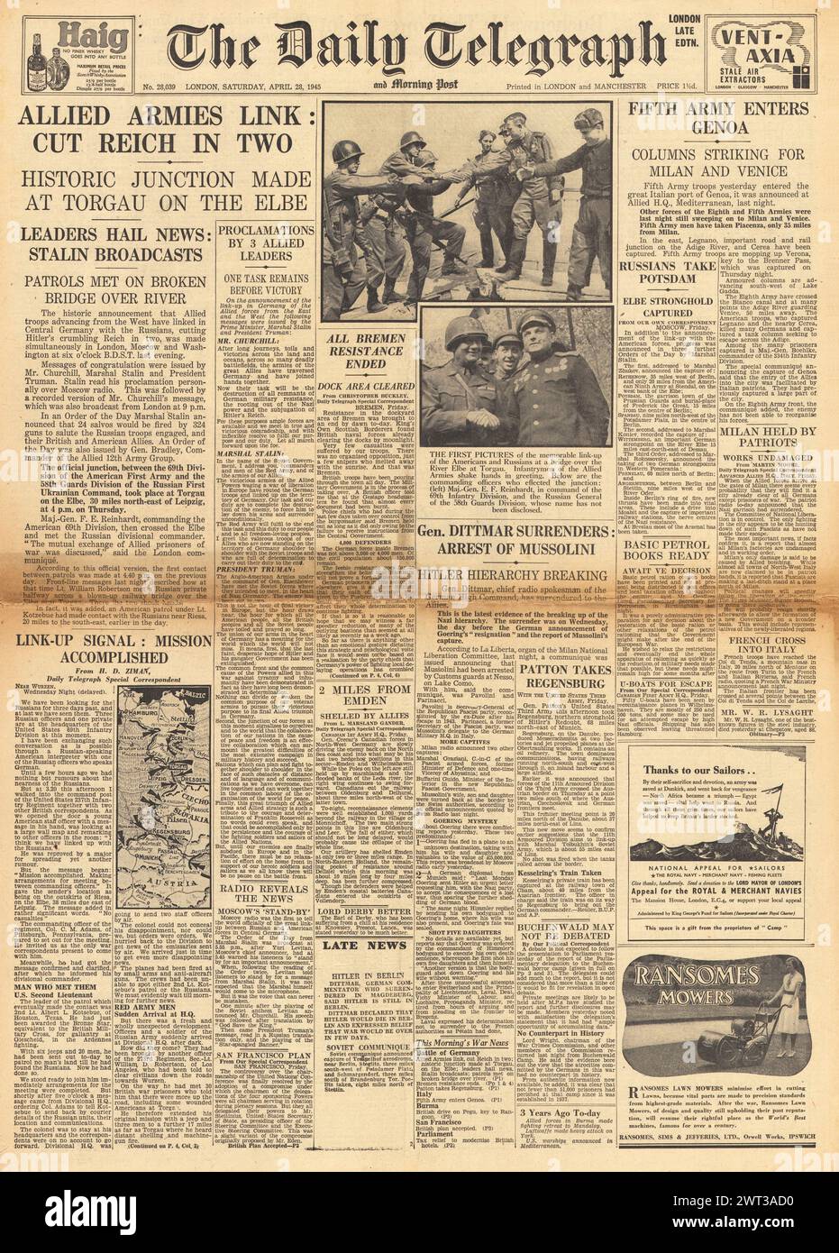 Front page 1945 us newspaper hi-res stock photography and images - Alamy