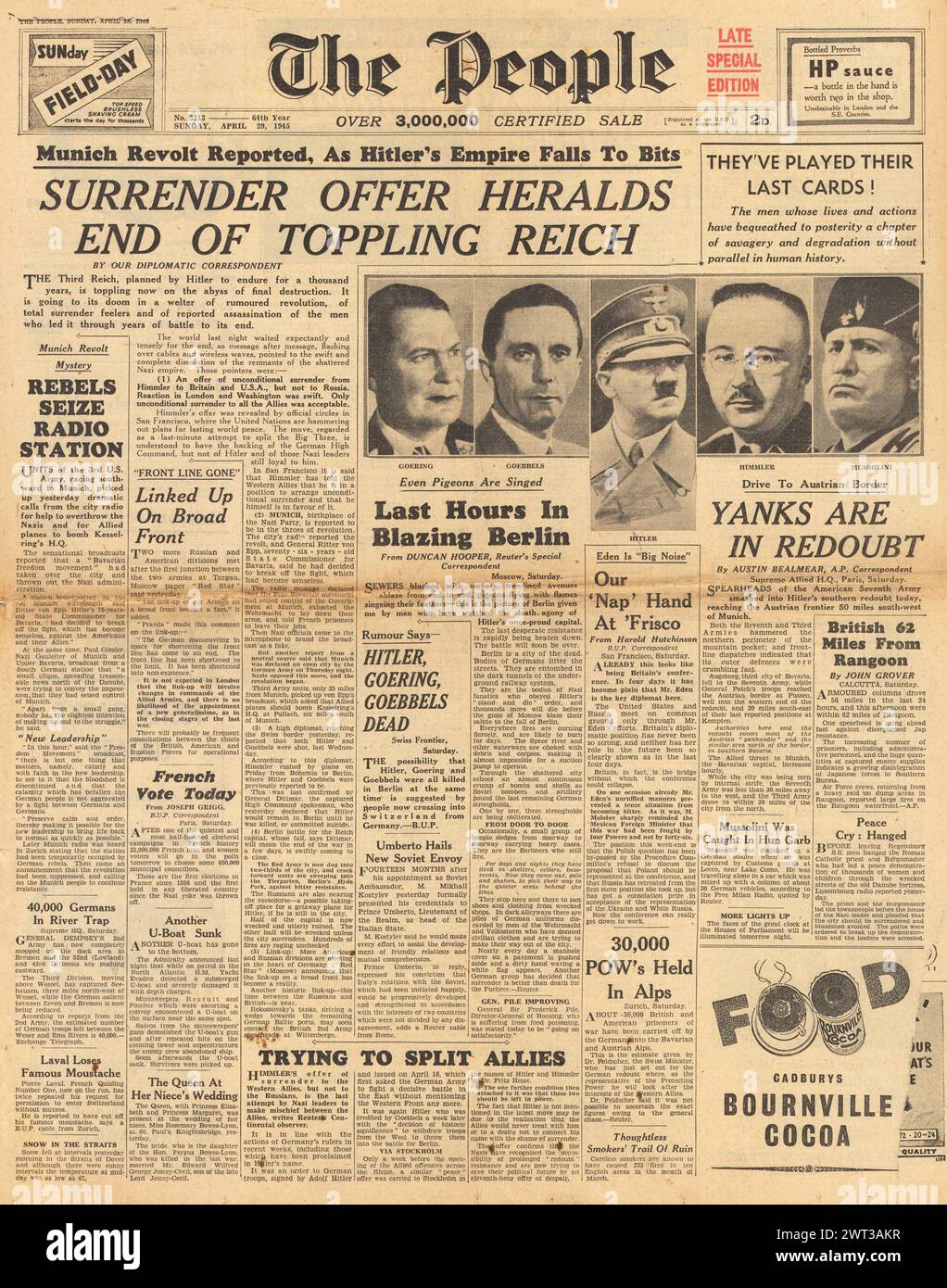 1945 The People front page reporting Himmler offers surrender and ...