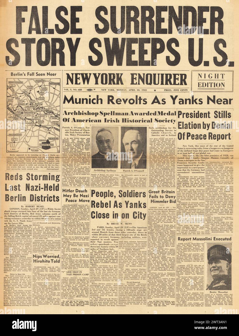 1945 New York Enquirer front page reporting False report of German ...
