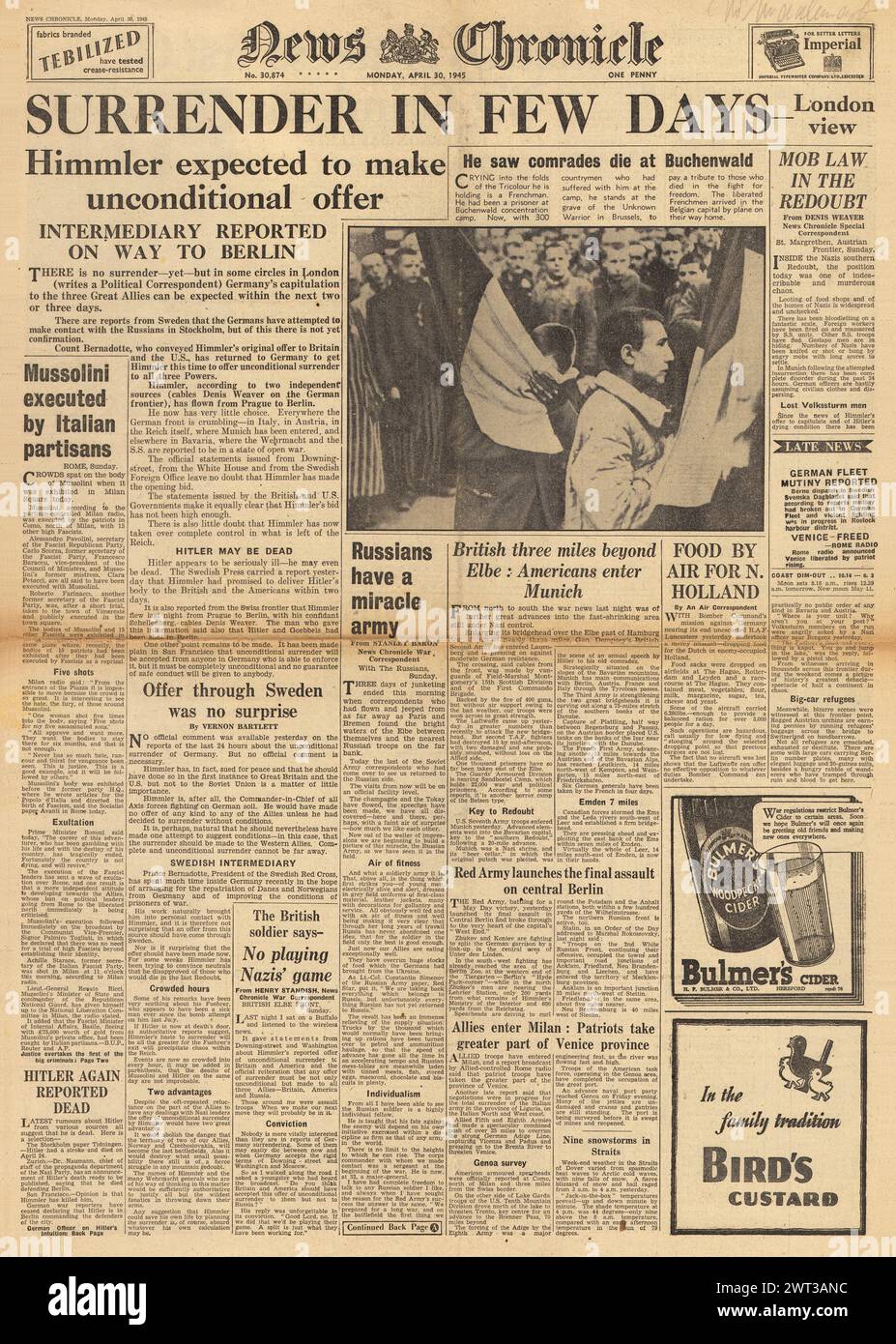 Front page 1945 us newspaper hi-res stock photography and images - Alamy