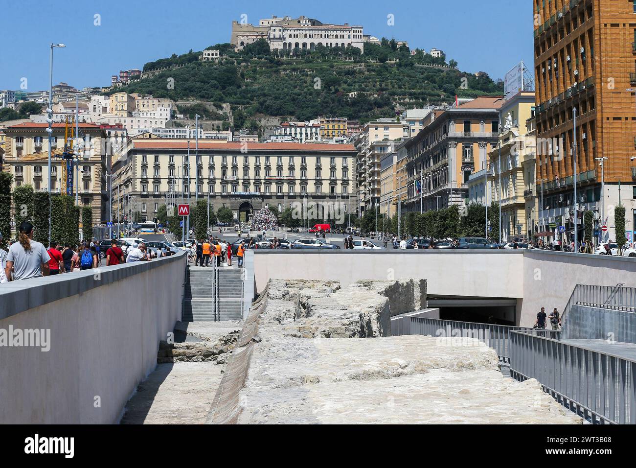 A view of the entrance of the new tunnel, opened in Naples, which ...