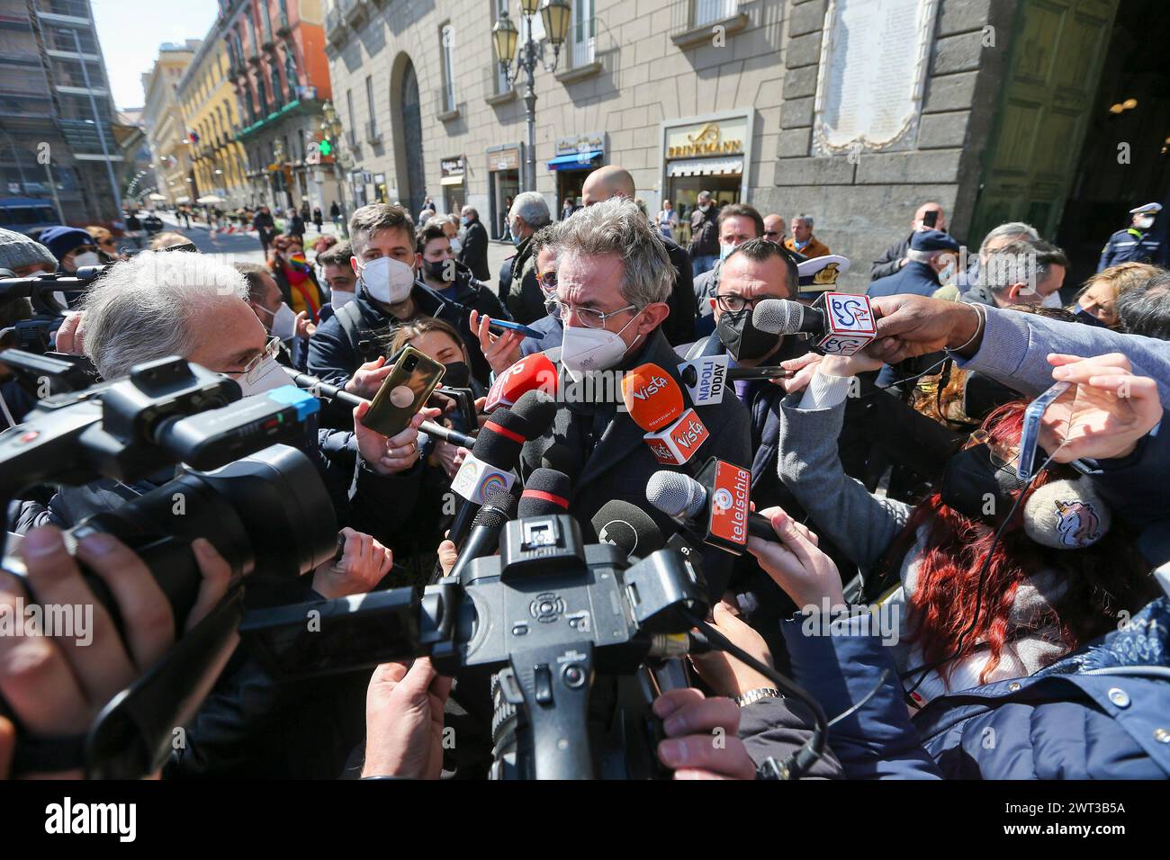 The mayor of Naples, Gaetano Manfredi, in front of the Naples Town Hall ...