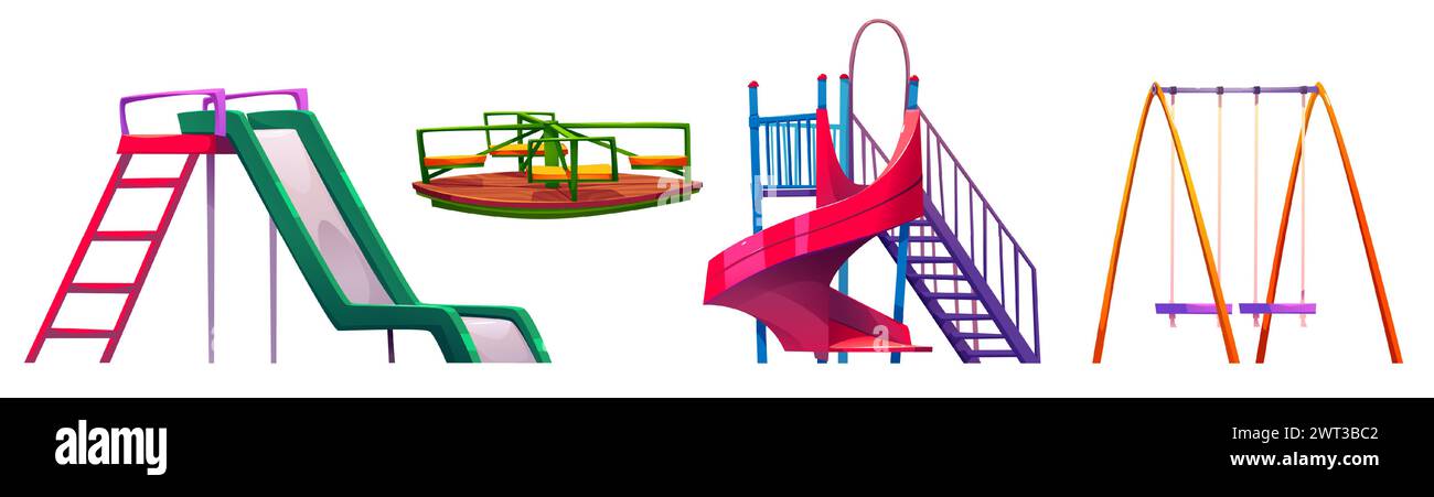 Playground park swings and slides collection. Cartoon vector ...