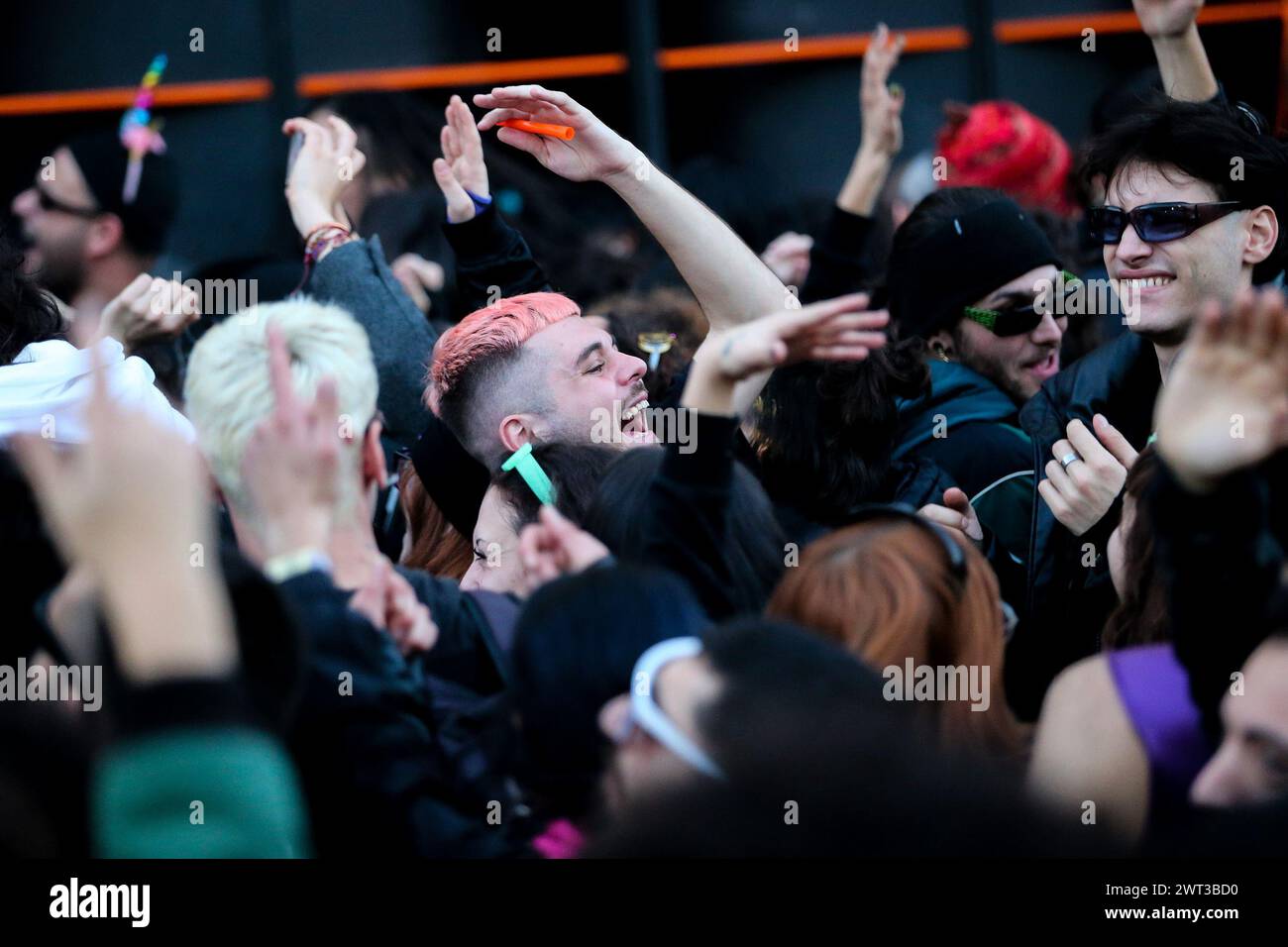 People dance and sing, during the national demonstration "Street Parade ...