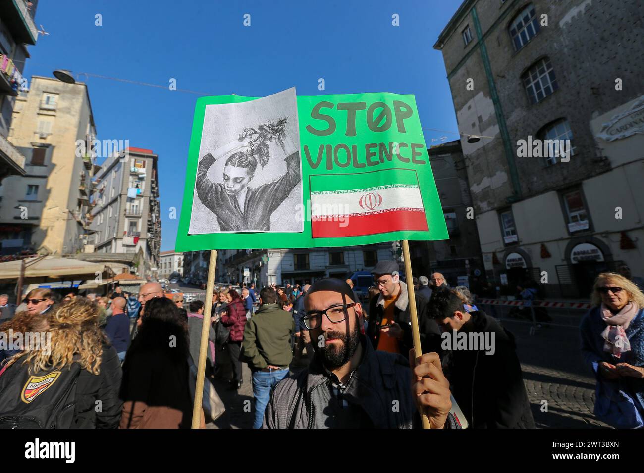A man with a placard, during the protest and solidarity rally with the ...