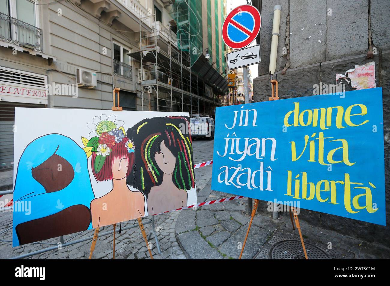 Placards, during the protest and solidarity rally with the Iranian ...
