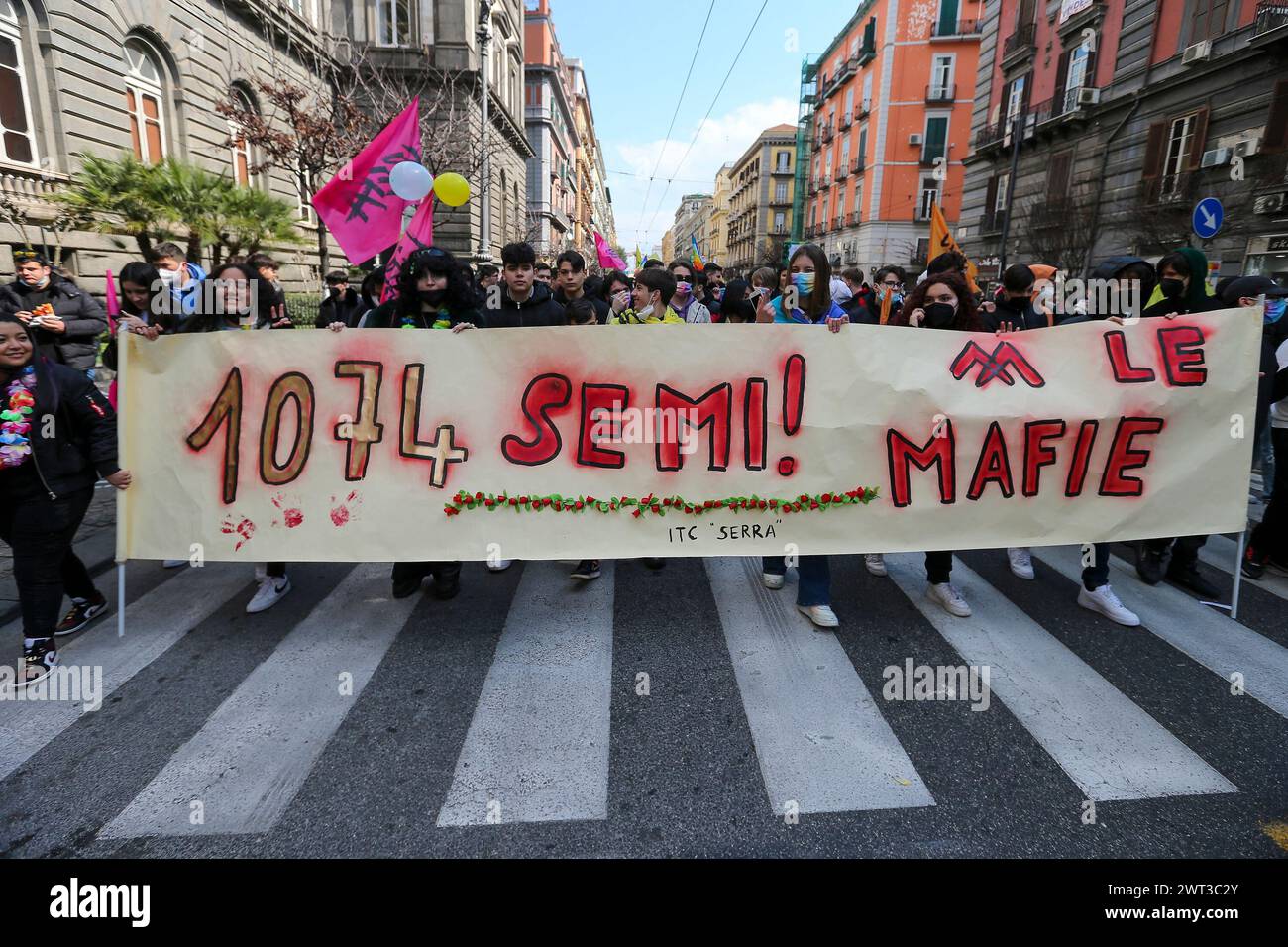 People, with a banner and flags, during the national demonstration in ...