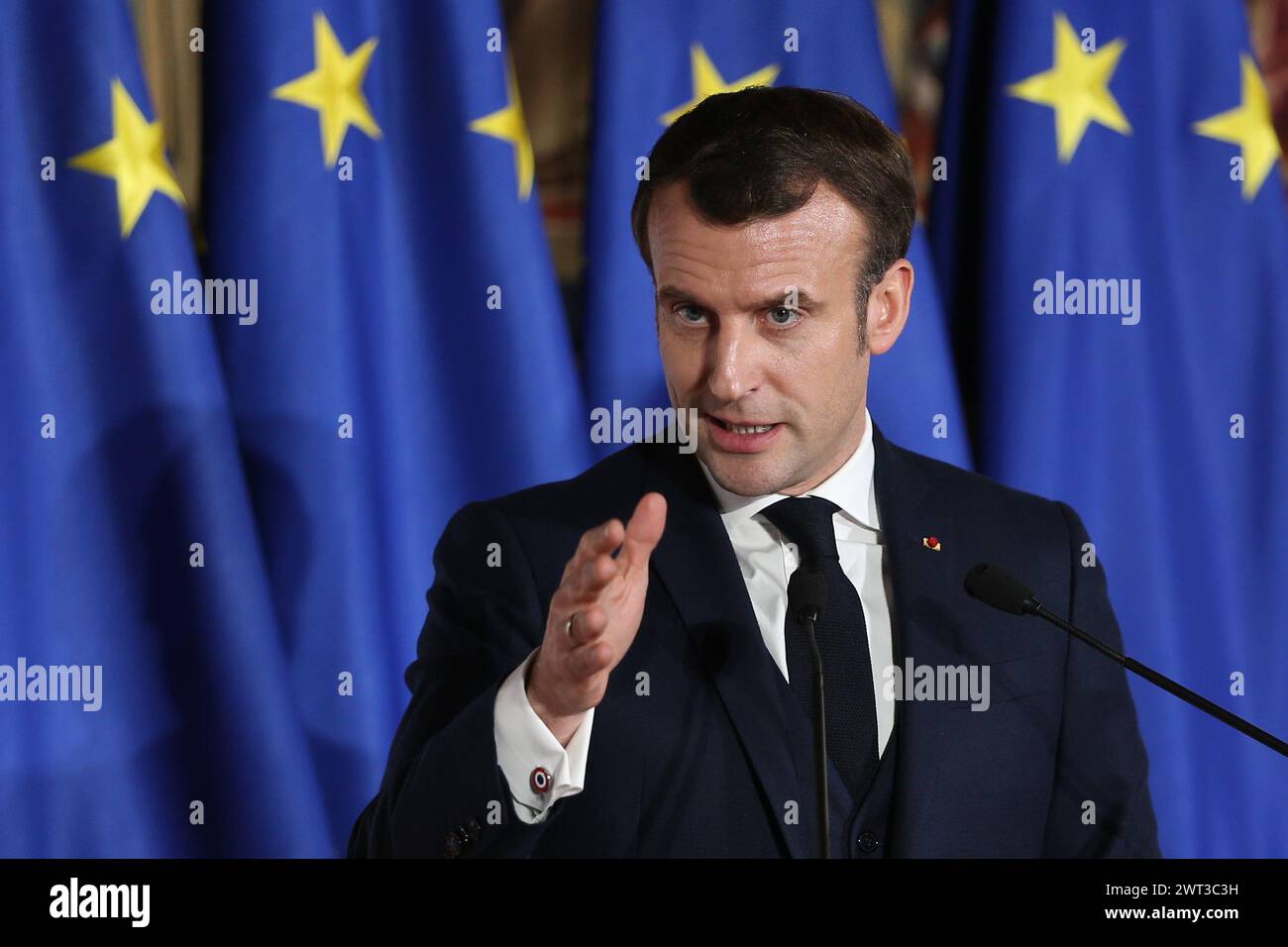 The French President, Emmanuel Macron, during the press conference for ...