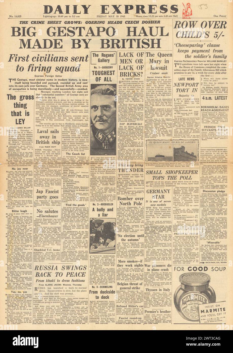 1945 Daily Express front page reporting Gestapo men arrested Stock ...