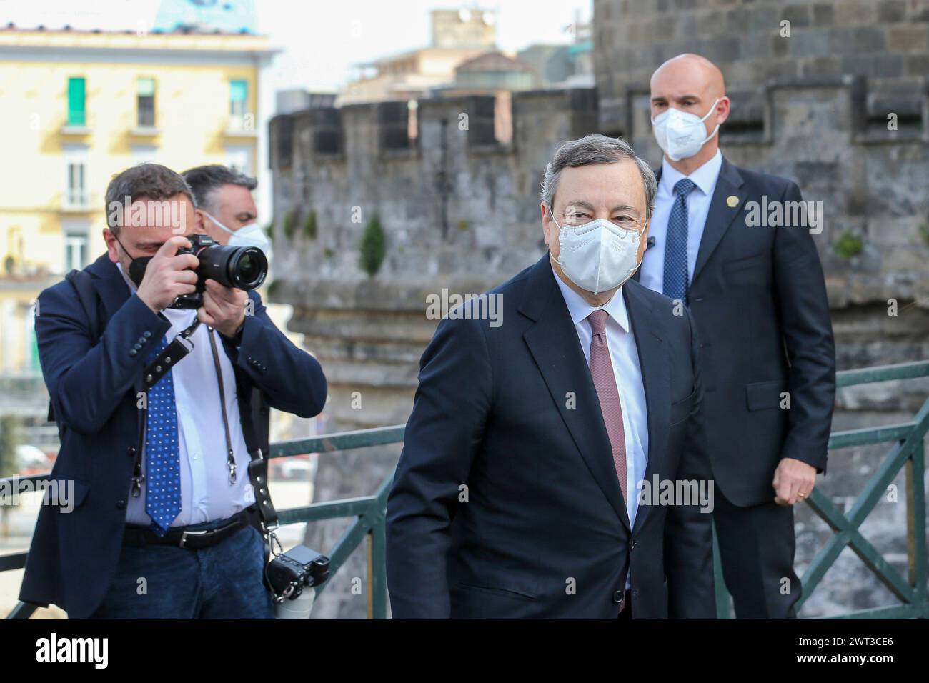 The Prime Minister, Mario Draghi, arrives at the ceremony to sign the ...