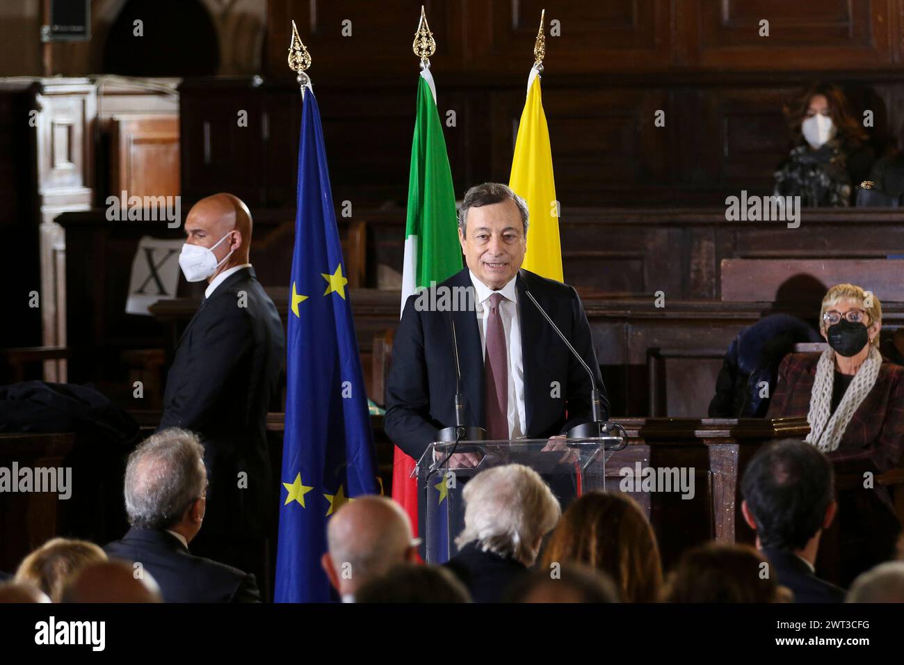 The Prime Minister, Mario Draghi, during the ceremony to sign the Pact ...