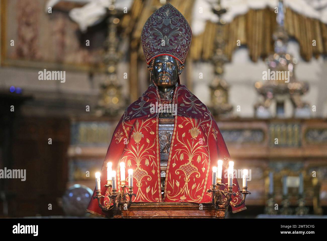The bust of San Gennaro, on the altar of the Cathedral of Naples ...