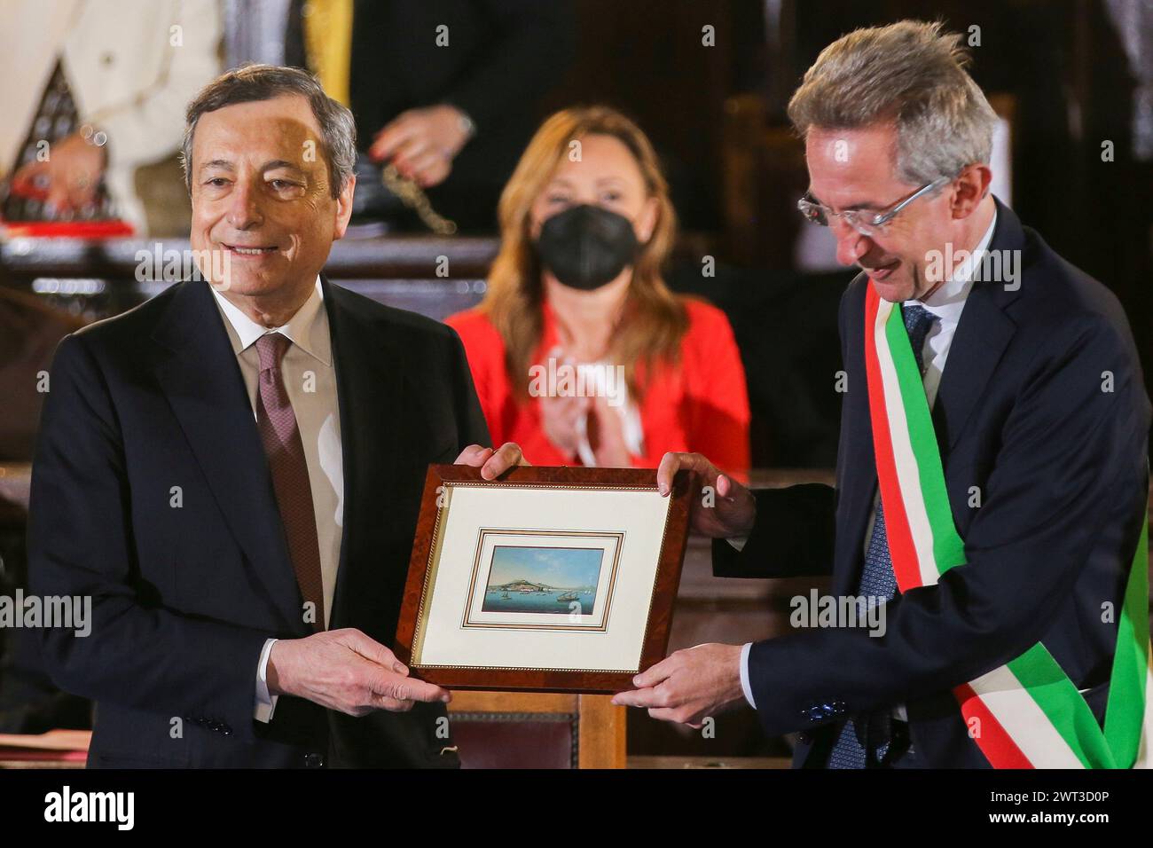 The Mayor of Naples Gaetano Manfredi, gives a painting to Prime ...