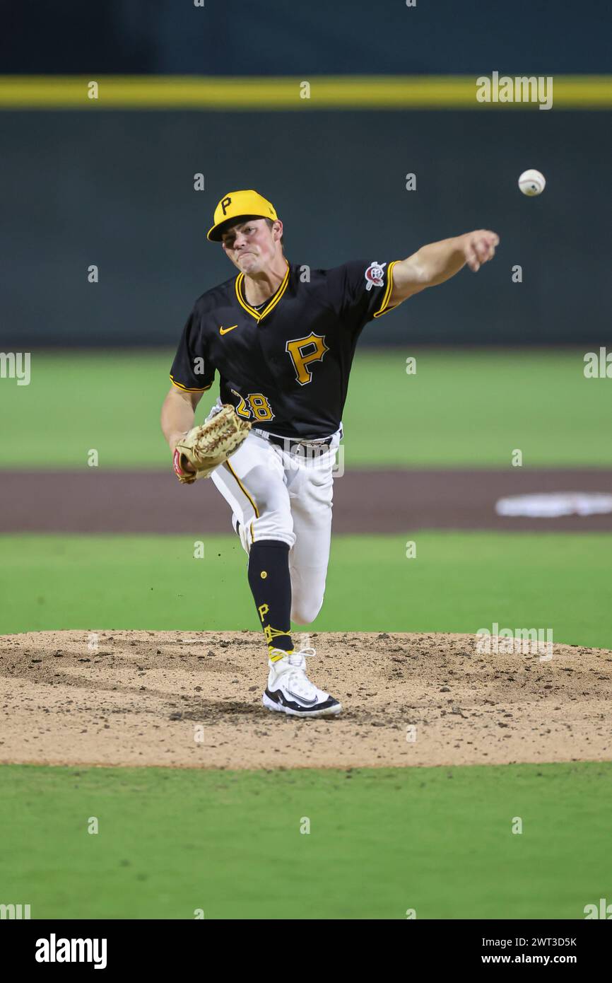 Bradenton, FL: Pittsburgh Pirates pitcher Hunter Barco (28) delivers a ...