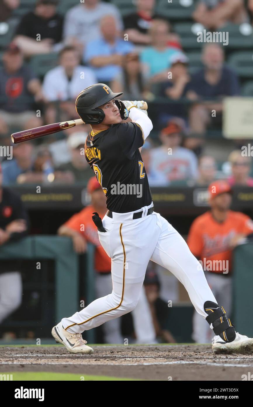Bradenton, FL: Pittsburgh Pirates center fielder Jace Bowen (2) at bat ...