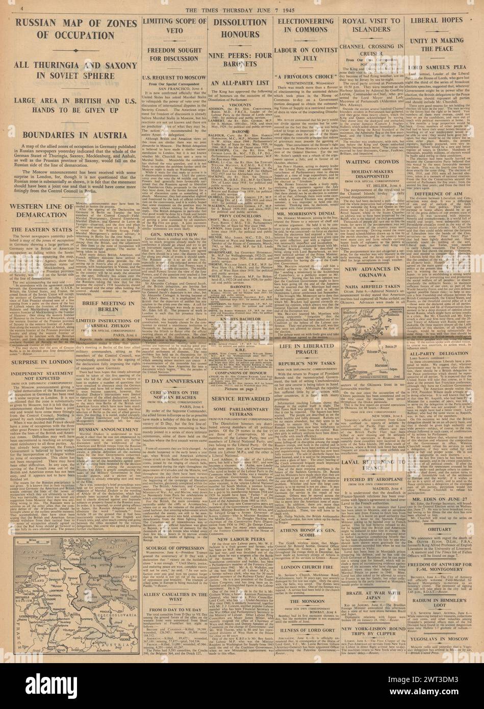 1945 The Times reporting Royals visit Channel Islands, Zones of ...