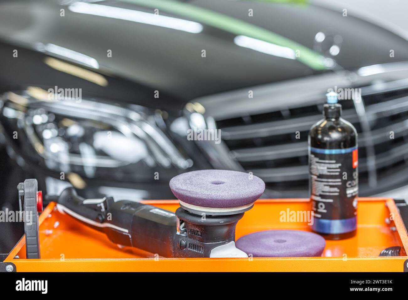 Detail to car detailing polisher and special wax from removing a scratches with luxury car on ...