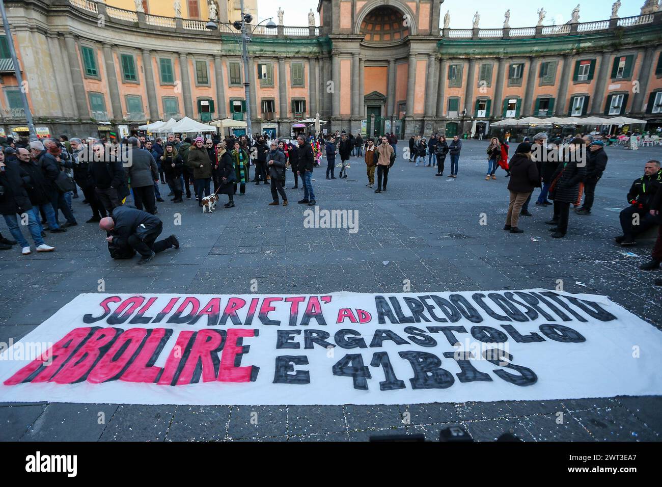 A banner on the ground during the demonstration to protest against the ...